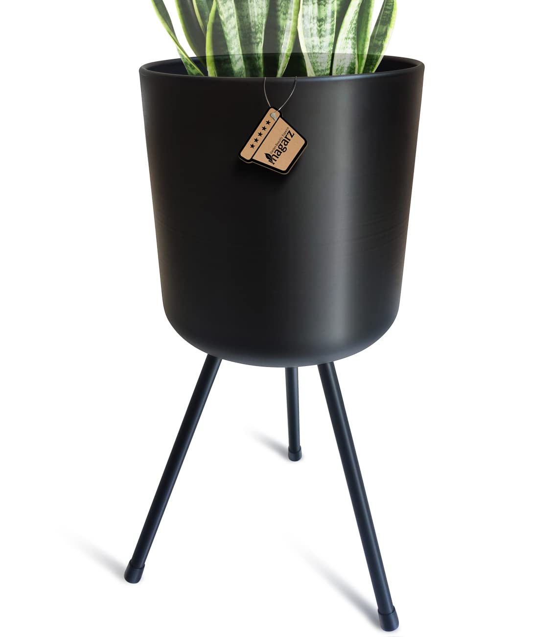 magarz Mid-Century Metal Flowerpot with Stands, Black Stylish Modern Floor-Standing Flowerpot,Suitable for Orchid, Aloe Indoor Outdoor Decoration 8.5'' Wide 18'' high