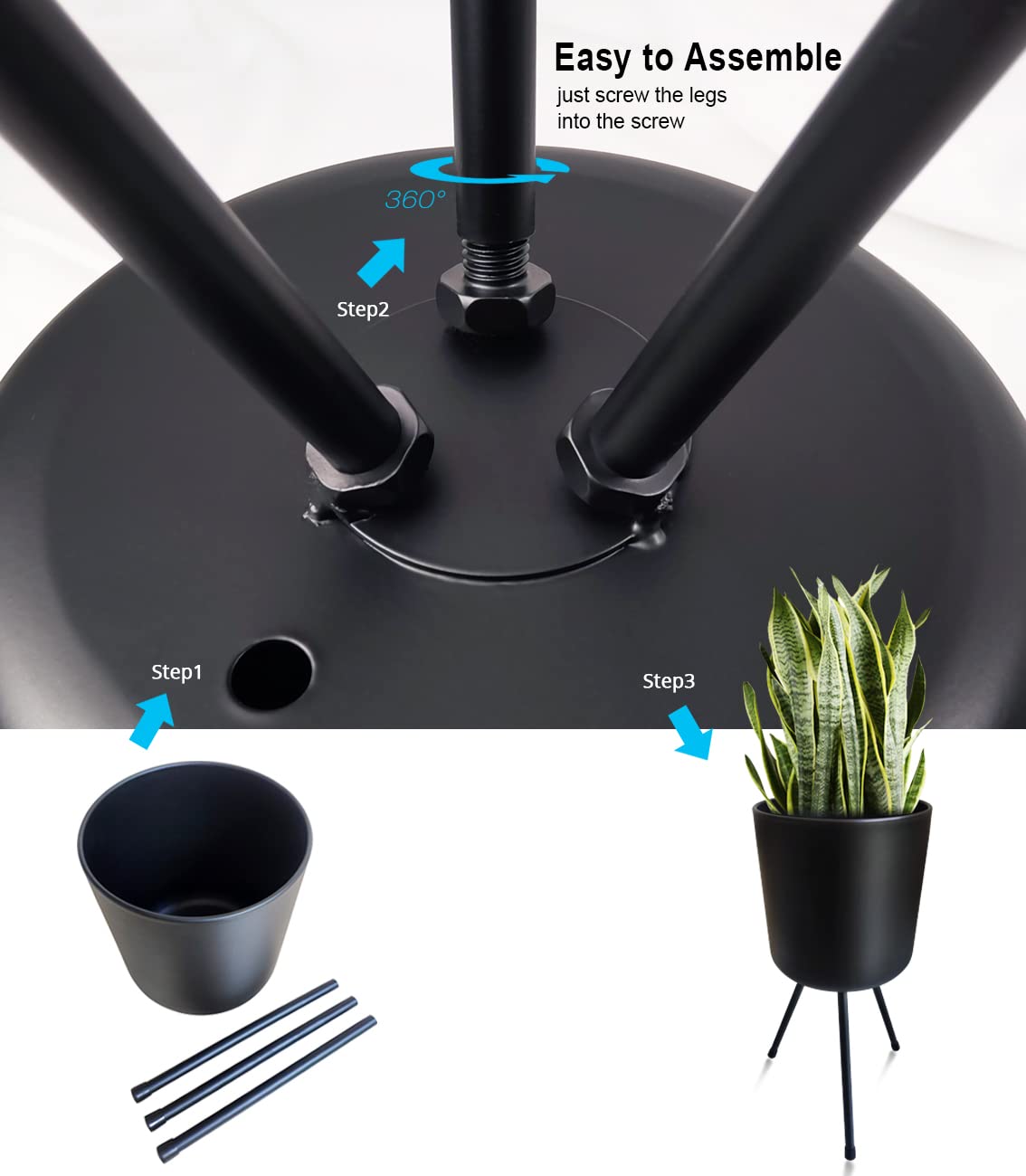 magarz Mid-Century Metal Flowerpot with Stands, Black Stylish Modern Floor-Standing Flowerpot,Suitable for Orchid, Aloe Indoor Outdoor Decoration 8.5'' Wide 18'' high