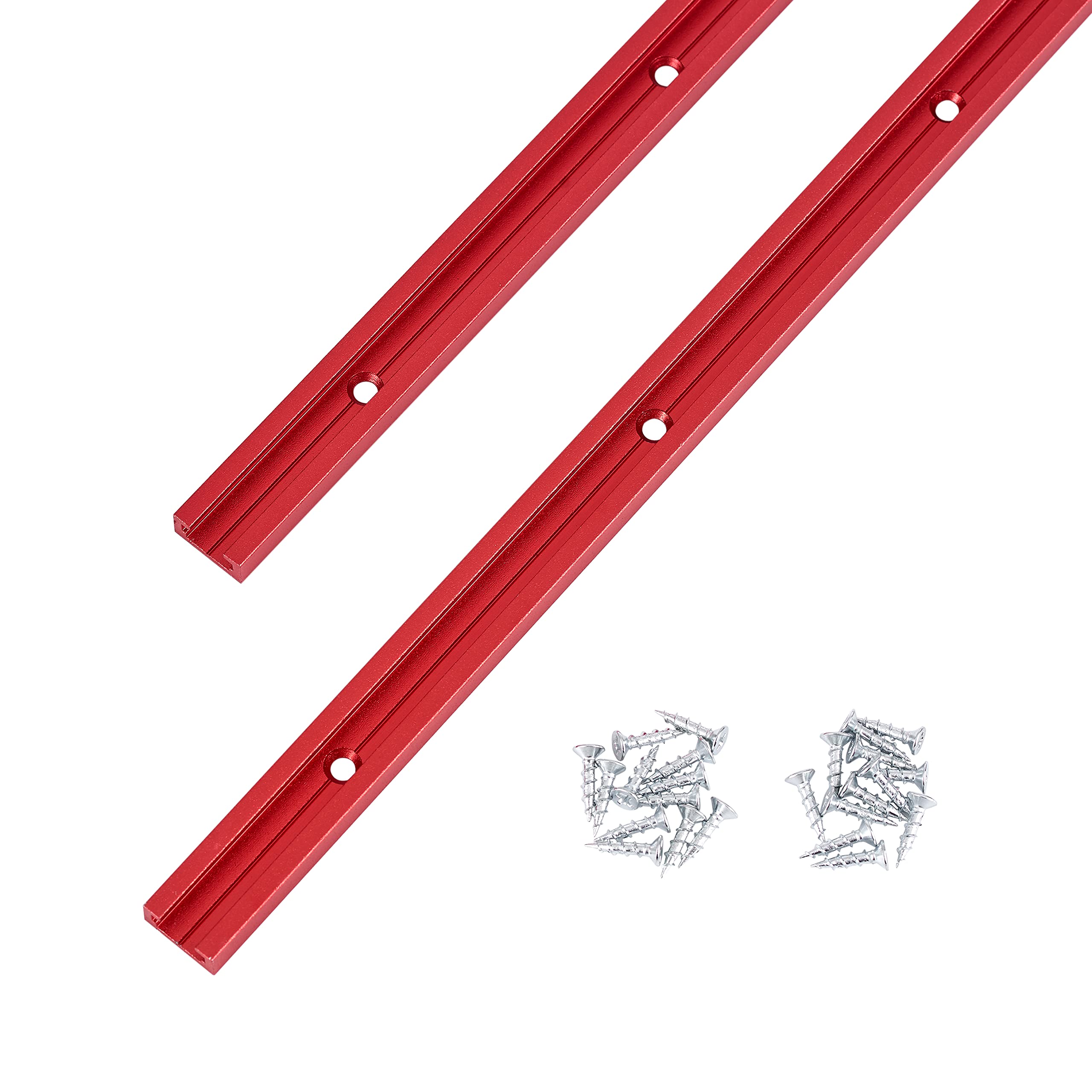 T Track 48" with Wood Screws-Double Cut Profile Universal T-Track with Predrilled Mounting Holes-T Track Woodworking-Fine Sandblast Anodized-Red Color-2PK