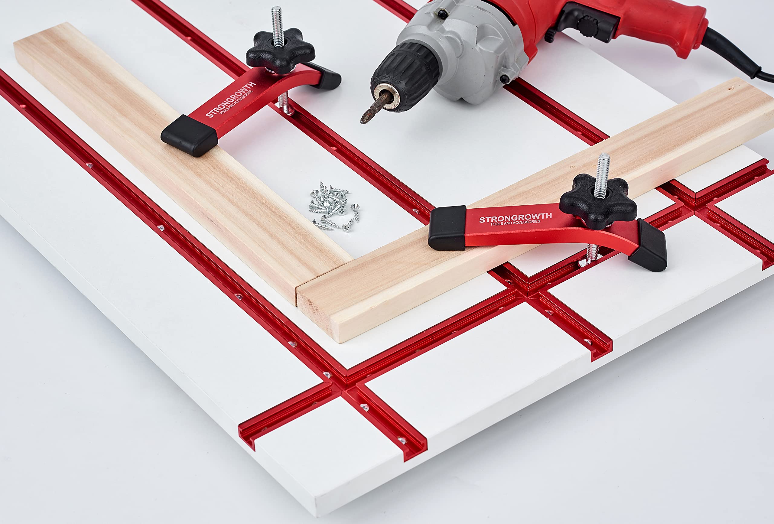 T Track 48" with Wood Screws-Double Cut Profile Universal T-Track with Predrilled Mounting Holes-T Track Woodworking-Fine Sandblast Anodized-Red Color-2PK