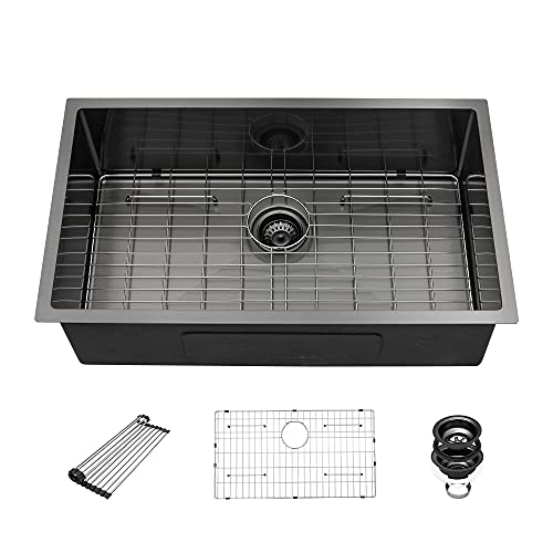 30 Inch Black Undermount Kitchen Sink - Beslend 30"x18"x10" Gunmetal Black Stainless Steel Kitchen Sink 16 Gauge 10 Inch Deep Single Bowl Basin