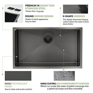 30 Inch Black Undermount Kitchen Sink - Beslend 30"x18"x10" Gunmetal Black Stainless Steel Kitchen Sink 16 Gauge 10 Inch Deep Single Bowl Basin