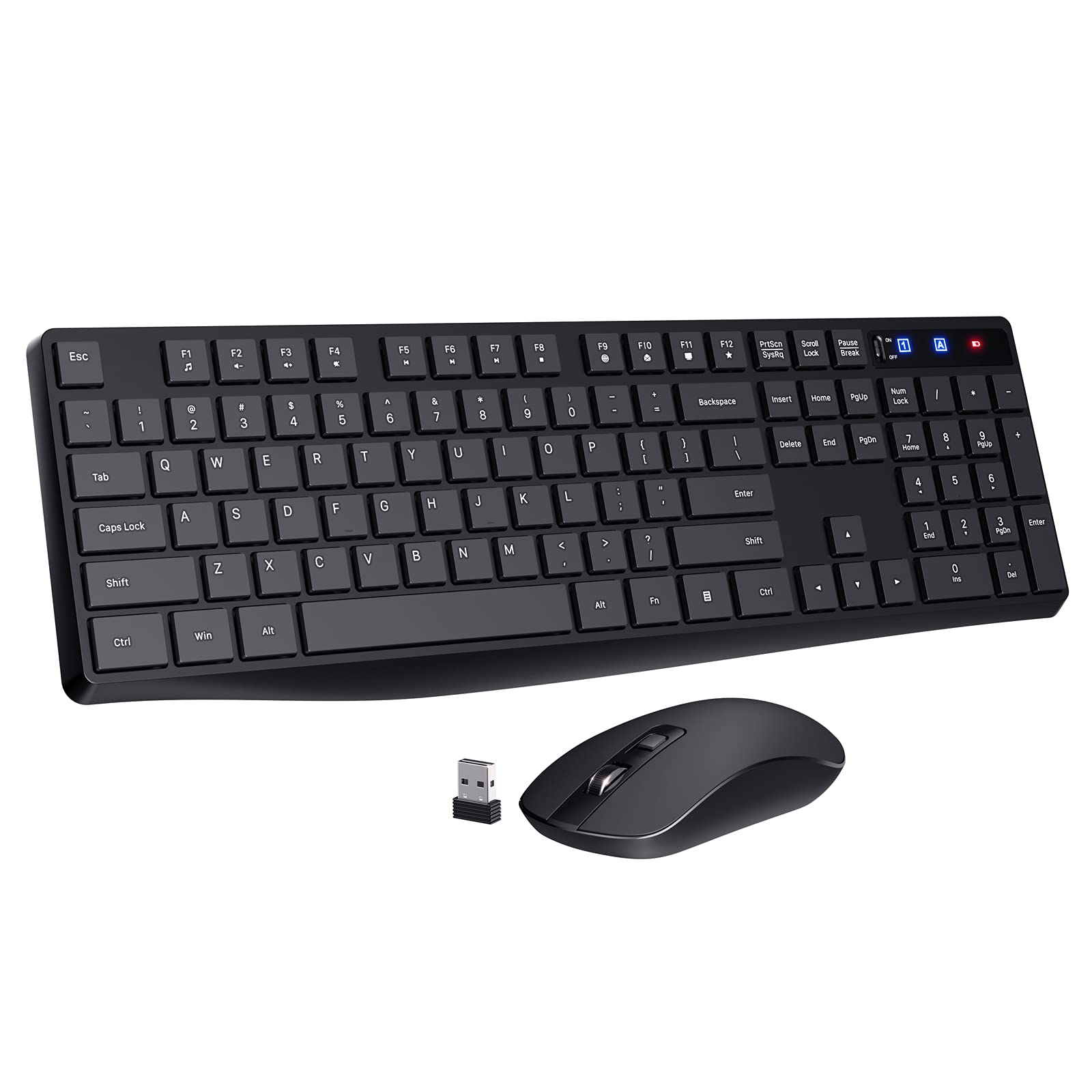 Wireless Keyboard and Mouse Combo, PONVIT 2.4G USB Full-Sized Keyboard Mouse, 3 Level DPI Ergonomic Cordless keyboard and mouse wireless, Silent Click for Computer, Desktop, Laptop