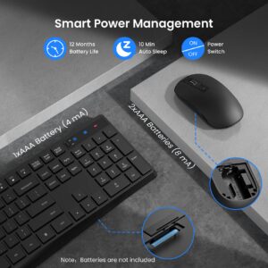 Wireless Keyboard and Mouse Combo, PONVIT 2.4G USB Full-Sized Keyboard Mouse, 3 Level DPI Ergonomic Cordless keyboard and mouse wireless, Silent Click for Computer, Desktop, Laptop