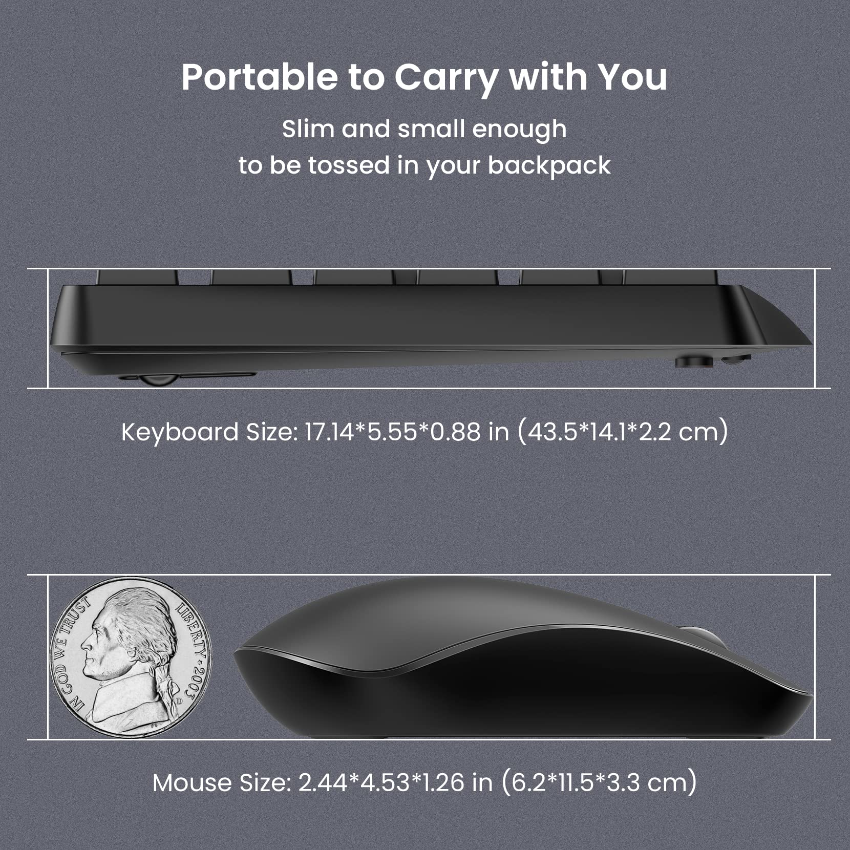 Wireless Keyboard and Mouse Combo, PONVIT 2.4G USB Full-Sized Keyboard Mouse, 3 Level DPI Ergonomic Cordless keyboard and mouse wireless, Silent Click for Computer, Desktop, Laptop