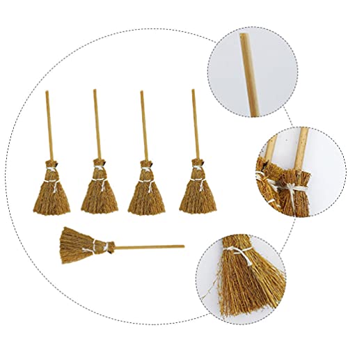 Yardwe 8pcs Miniature Artificial Mini Brooms Straw Craft Decoration Witches Accessory for Halloween Party