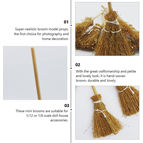 Yardwe 8pcs Miniature Artificial Mini Brooms Straw Craft Decoration Witches Accessory for Halloween Party