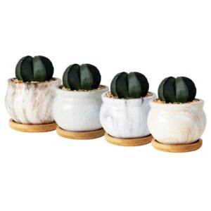 happyyami 8pcs ceramic succulent plant pot planters for indoor plants bonsai planter bowl round potting pot decorative planter home decoration creative flower pot wooden household container