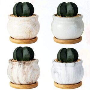 Happyyami 8Pcs Ceramic Succulent Plant Pot planters for Indoor Plants Bonsai Planter Bowl Round Potting Pot Decorative Planter Home Decoration Creative Flower Pot Wooden Household Container