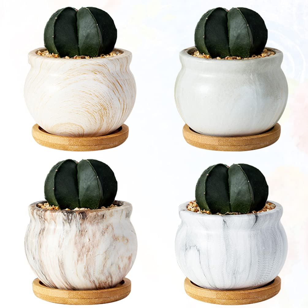 Happyyami 8Pcs Ceramic Succulent Plant Pot planters for Indoor Plants Bonsai Planter Bowl Round Potting Pot Decorative Planter Home Decoration Creative Flower Pot Wooden Household Container