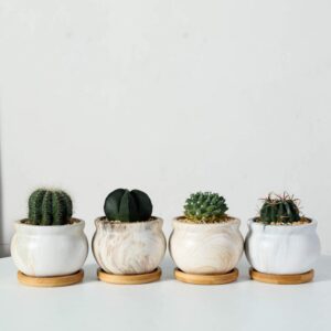 Happyyami 8Pcs Ceramic Succulent Plant Pot planters for Indoor Plants Bonsai Planter Bowl Round Potting Pot Decorative Planter Home Decoration Creative Flower Pot Wooden Household Container