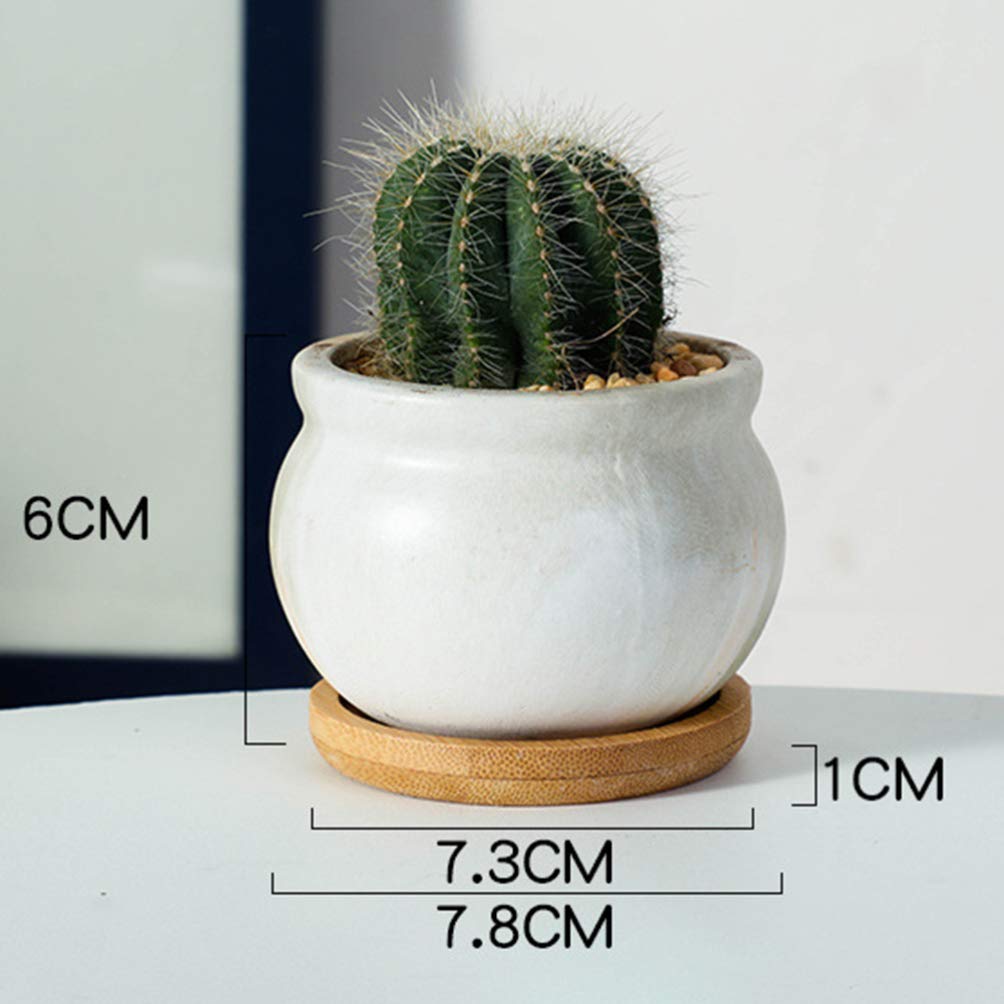 Happyyami 8Pcs Ceramic Succulent Plant Pot planters for Indoor Plants Bonsai Planter Bowl Round Potting Pot Decorative Planter Home Decoration Creative Flower Pot Wooden Household Container