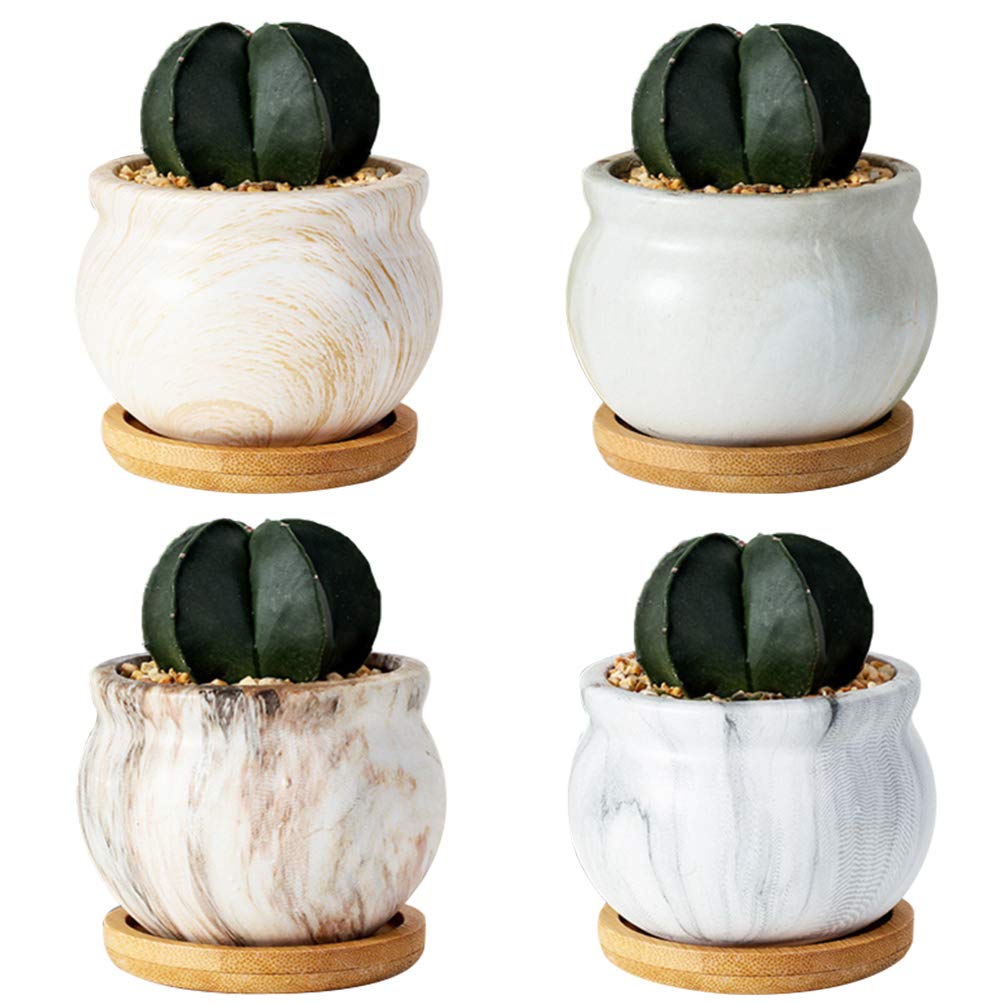 Happyyami 8Pcs Ceramic Succulent Plant Pot planters for Indoor Plants Bonsai Planter Bowl Round Potting Pot Decorative Planter Home Decoration Creative Flower Pot Wooden Household Container