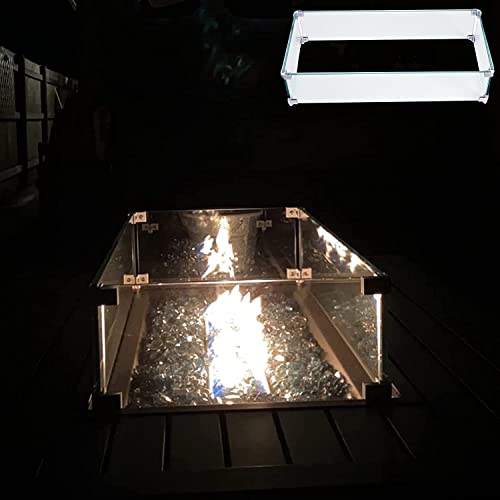 Fire Pit Glass Wind Guard,29” x 13” x 6” Rectangular Clear Tempered Glass Wind Guard ，Fire-Resistant Wind Screens Kit 5/16inch Thickness for Series 401/403 Outdoor Propane Fire Pit Tables.