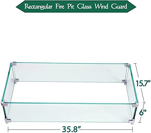 Fire Pit Glass Wind Guard,29” x 13” x 6” Rectangular Clear Tempered Glass Wind Guard ，Fire-Resistant Wind Screens Kit 5/16inch Thickness for Series 401/403 Outdoor Propane Fire Pit Tables.