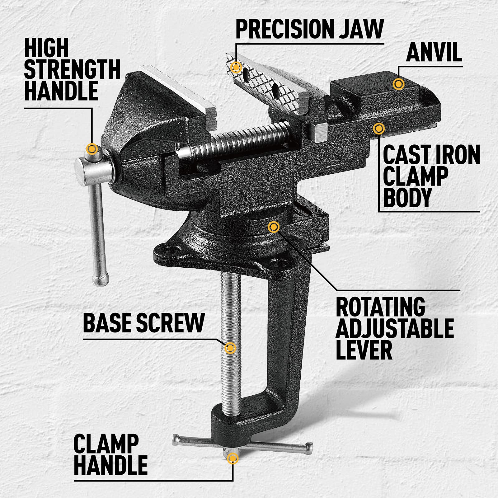 Dual-Purpose Combined Universal Vise 360° Swivel Base Work, Bench Vise or Table Vise Clamp-On with Quick Adjustment, 3.3" Movable Home Vice for Woodworking