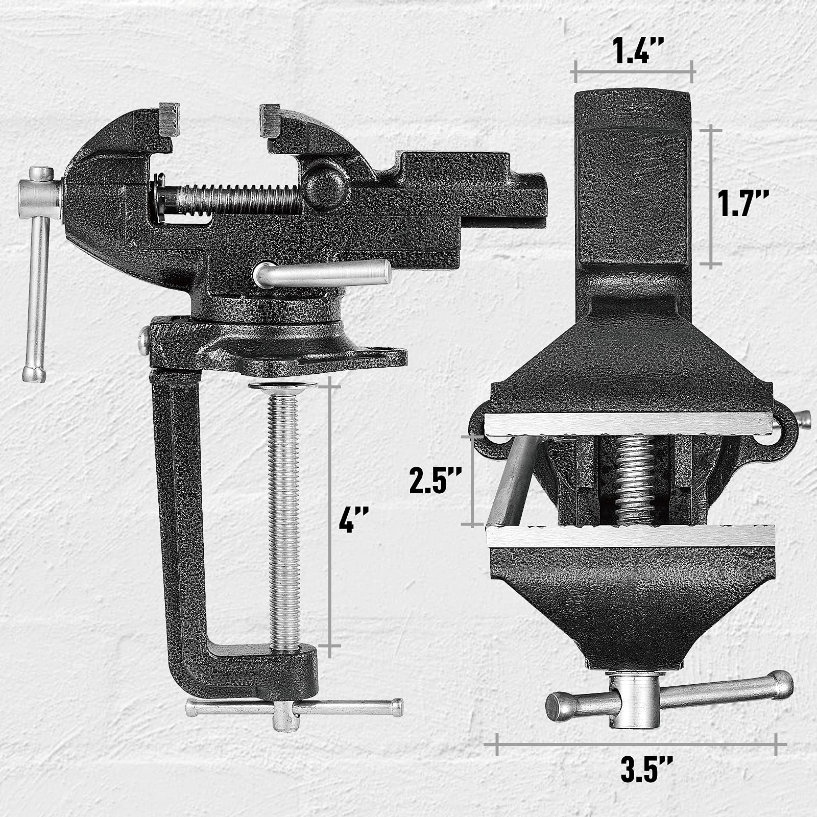 Dual-Purpose Combined Universal Vise 360° Swivel Base Work, Bench Vise or Table Vise Clamp-On with Quick Adjustment, 3.3" Movable Home Vice for Woodworking