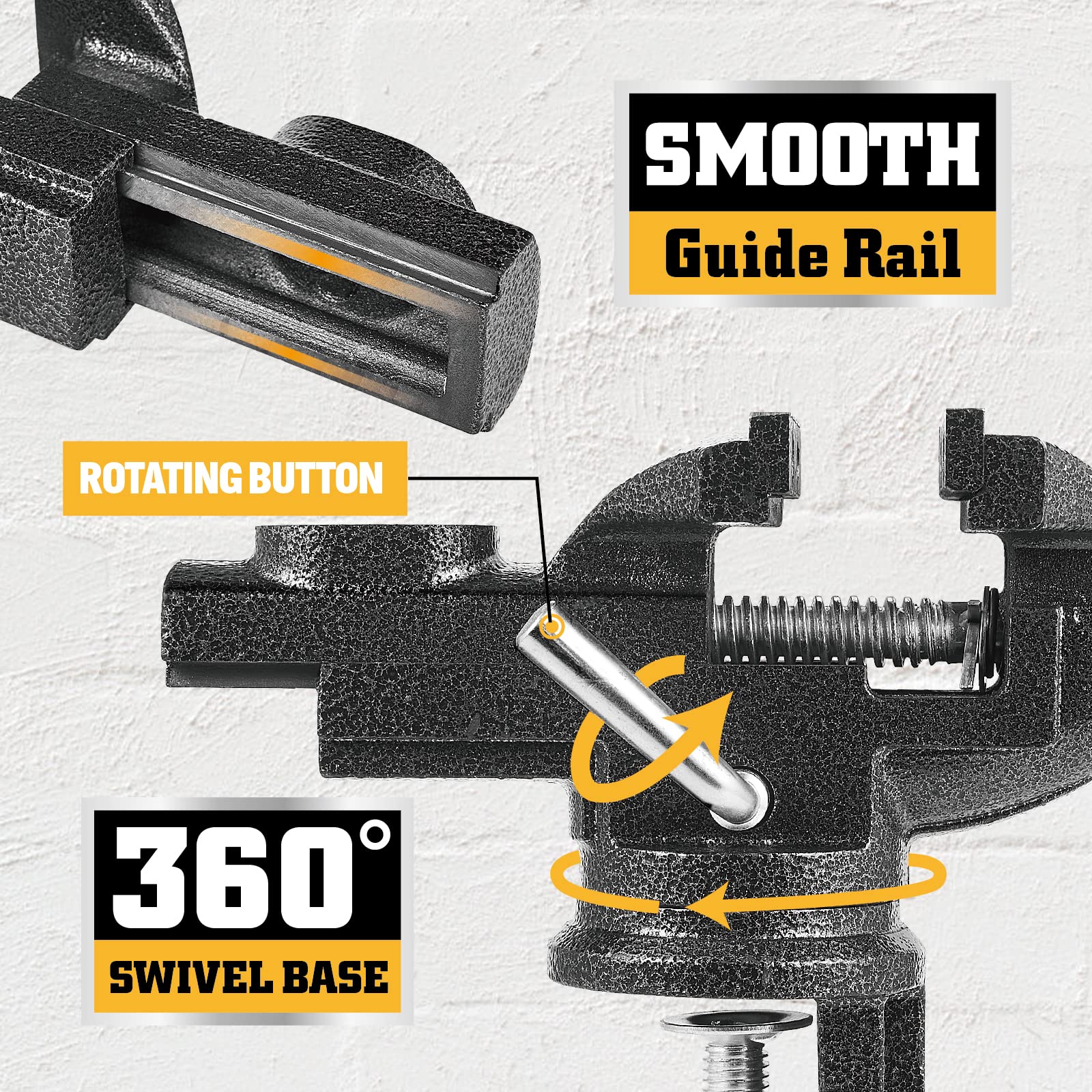 Dual-Purpose Combined Universal Vise 360° Swivel Base Work, Bench Vise or Table Vise Clamp-On with Quick Adjustment, 3.3" Movable Home Vice for Woodworking