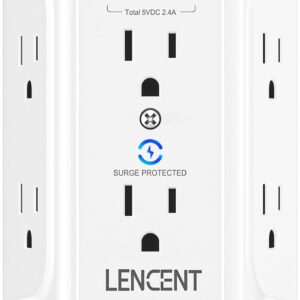 LENCENT USB Wall Charger, Surge Protector 6 Outlet Extender with 3 USB Ports, 1728J Power Strip Multi Plug,3-Sided Widely Spaced Adapter Multiple Expander,Mountable Wall tap for Home Travel Office