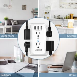 LENCENT USB Wall Charger, Surge Protector 6 Outlet Extender with 3 USB Ports, 1728J Power Strip Multi Plug,3-Sided Widely Spaced Adapter Multiple Expander,Mountable Wall tap for Home Travel Office