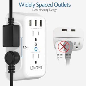 LENCENT USB Wall Charger, Surge Protector 6 Outlet Extender with 3 USB Ports, 1728J Power Strip Multi Plug,3-Sided Widely Spaced Adapter Multiple Expander,Mountable Wall tap for Home Travel Office