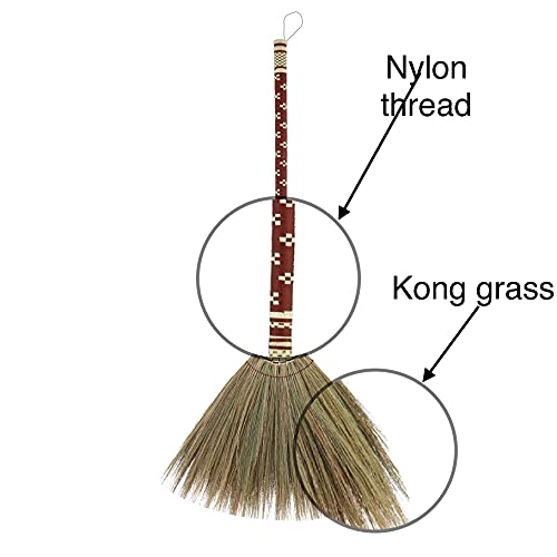 SN SKENNOVA - Asian Straw Broom Witch Broom Undecorated Wedding Jumping Broom with Bamboo Stick Handle (Dark Brown)