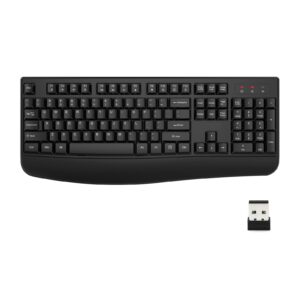 edjo wireless keyboard, 2.4g ergonomic full size wireless computer keyboard with wrist rest for windows, mac os desktop/laptop/pc（black）