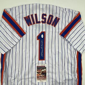 Autographed/Signed Mookie Wilson New York Pinstripe Baseball Jersey JSA COA