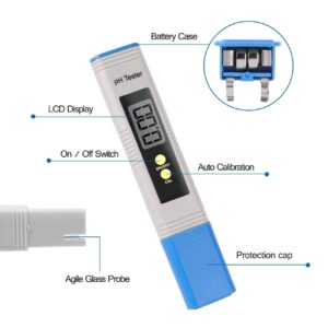 KoGI24 Digital PH Meter, PH Meter 0.01 PH High Accuracy Water Quality Tester with 0-14 PH Measurement Range for Household Drinking Water,Aquarium,Swimming Pools