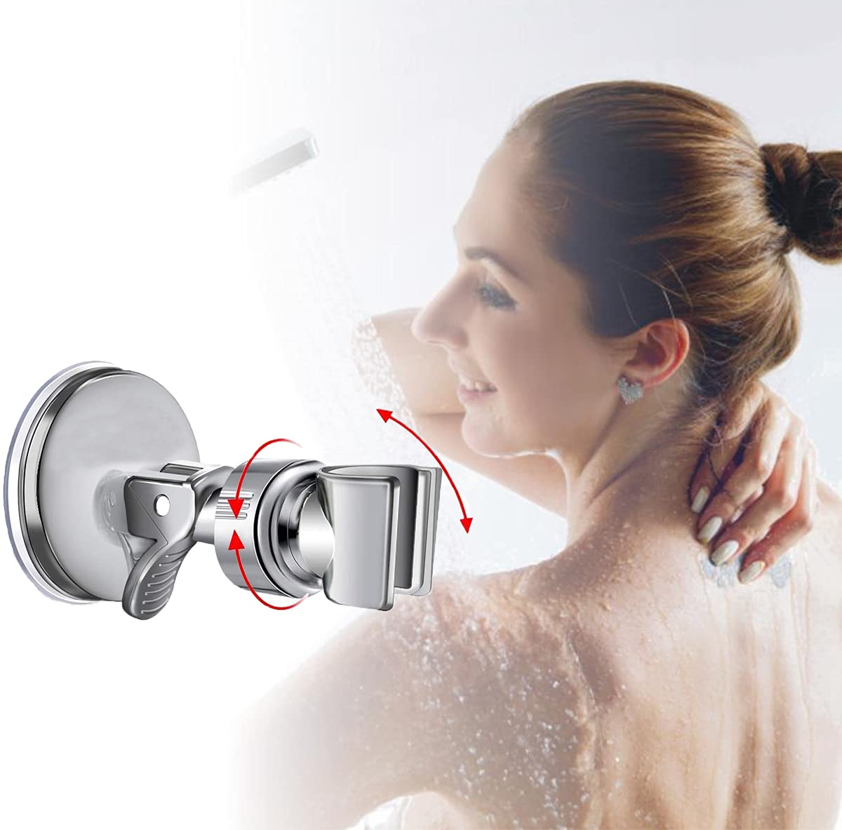 Medsuo Adjustable Shower Head Holder Removable Suction Cup Shower Head Bracket No Drill Shower Head Bracket with Chrome Polished for Bathroom