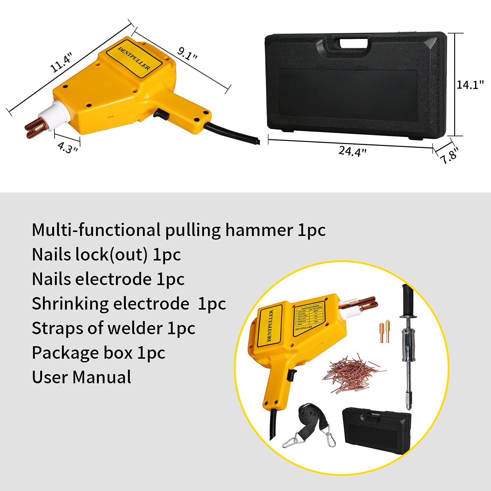 DENTPULLER 110V Stud Welder Kit 1600A for Auto Body Repair with a Case,Yellow