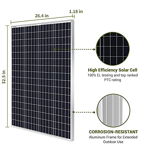 HQST 100W 12V 9BB Monocrystalline Solar Panel,Compact Size Module with Up to 23% High Efficiency,Grade A+ Cells,IP65 Waterproof for RVs,Motorhomes,Cabins,Marine,Boat,31.8 x 20.9 x 1.18 in(New Version)