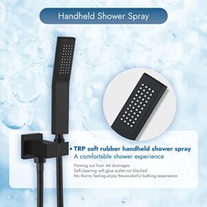 Cinwiny Matte Black Bathroom Shower System 10 Inch Rainfall Shower Head with Handheld Spray Wall Mount Waterfall Tub Spout Shower Faucet Set Rough-in Valve 3 Function Mixer Shower Faucet