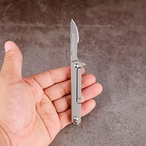 Samior S08 Mini Slim Flipper Folding Scalpel Neck Knife with 10pcs #24 Blades, Titanium Handle with Frame Lock, Utility EDC Keychain Pocket Knives with Leather Sheath