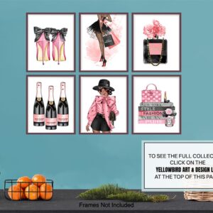 African Americans Wall Decor - Black Wall Art - Glam Wall Art - Designer Perfume, Handbags Shoes - High Fashion Design Set - Pink Glamour Luxury Couture Wall Decor for Women, Girls Bedroom, Teens Room