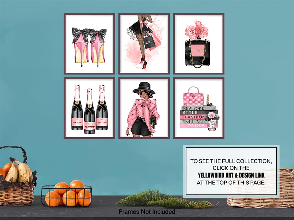 African Americans Wall Decor - Black Wall Art - Glam Wall Art - Designer Perfume, Handbags Shoes - High Fashion Design Set - Pink Glamour Luxury Couture Wall Decor for Women, Girls Bedroom, Teens Room