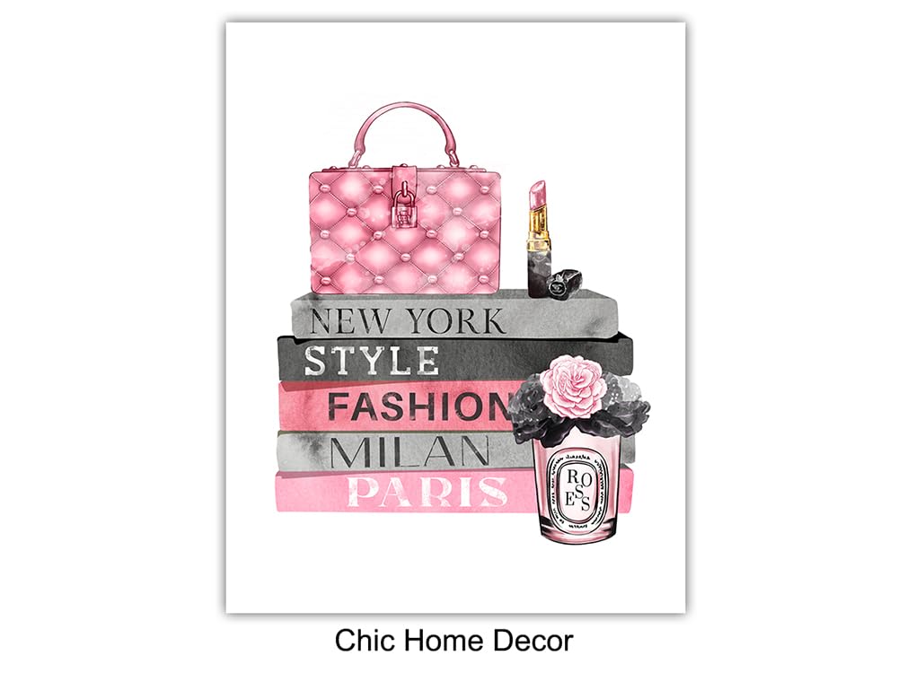 African Americans Wall Decor - Black Wall Art - Glam Wall Art - Designer Perfume, Handbags Shoes - High Fashion Design Set - Pink Glamour Luxury Couture Wall Decor for Women, Girls Bedroom, Teens Room