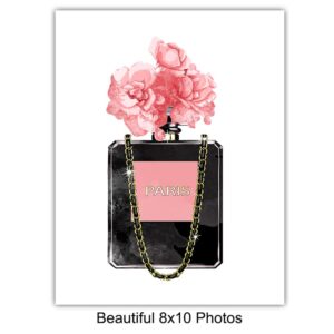 African Americans Wall Decor - Black Wall Art - Glam Wall Art - Designer Perfume, Handbags Shoes - High Fashion Design Set - Pink Glamour Luxury Couture Wall Decor for Women, Girls Bedroom, Teens Room