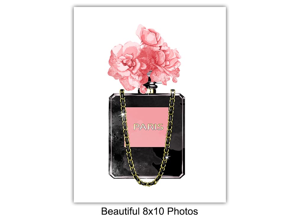 African Americans Wall Decor - Black Wall Art - Glam Wall Art - Designer Perfume, Handbags Shoes - High Fashion Design Set - Pink Glamour Luxury Couture Wall Decor for Women, Girls Bedroom, Teens Room