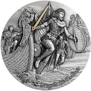 2021 de vikings legend powercoin freydis eiriksdottir vikings 2 oz silver coin 5$ niue 2021 antique finish