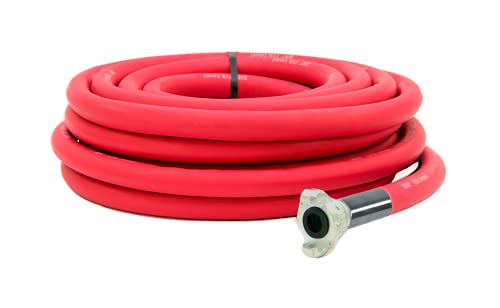 Jackhammer Air Hose - Rubber Pneumatic Hose Assembly for Jack Hammers & Air Tools with 3/4" Universal Chicago Couplings For Air Compressors (50ft, Red)