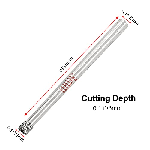 Luomorgo 12Pcs 3mm/1/8 inch Diamond Hole Saw, 1/5 inch Cutting depth Diamond Diamond Drill Bits for Glass Ceramic Marble Porcelain Tile Granite Quartz Gemstone