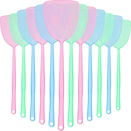 Fly Swatter Plastic Flyswatter Pack,17.5 Inches Handle Fly Swatter Home and Kitchen Helper, 3 Summer Colors (12 Pieces)