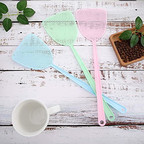 Fly Swatter Plastic Flyswatter Pack,17.5 Inches Handle Fly Swatter Home and Kitchen Helper, 3 Summer Colors (12 Pieces)