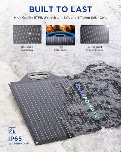 100W Potable ETFE Solar Panels, BigBlue Solarpowa100 Folding Solar Panel(24.6V/4.16A) with Kickstand, Compatible with Jackery/ECOFLOW/Anker/Goal Zero Power Station, Waterproof Camping Solar Charger