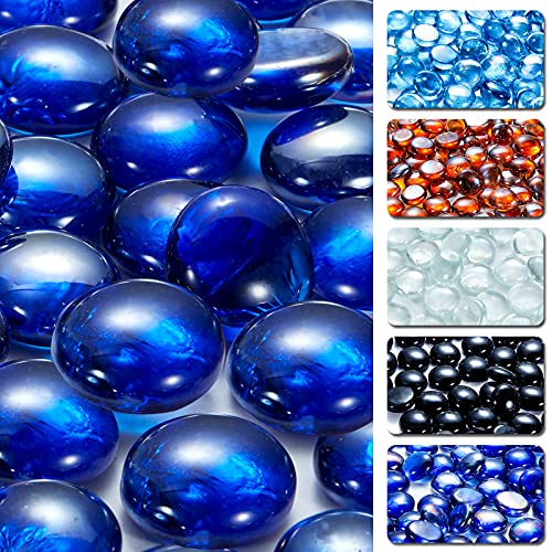 HOMHUM 10-pounds Outdoor Fire Glass Rocks Round Drops for Fire Pit, 3/4 Inch Reflective Tempered Fire Glass Beads Decorative for Fire Pit Table, Electronic Fireplace & Landscaping (Cobalt Blue)