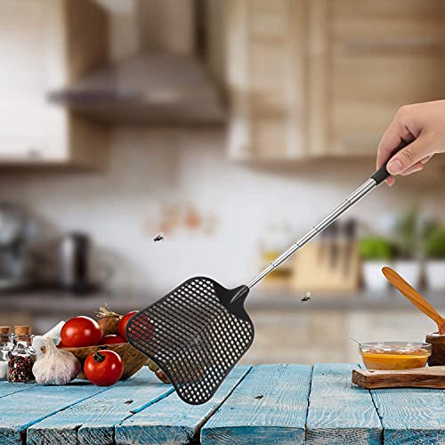 12 Pieces Telescopic Fly Swatter Extendable Plastic Flyswatter Manual Fly Swatter with Stainless Steel Retractable Pole for Indoor Outdoor Home and Office, Black