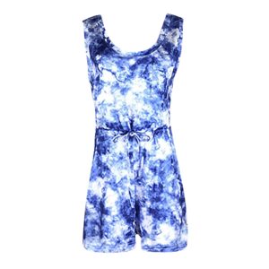 Bravetoshop Women's Loose Tie Dye Sleeveless Romper Summer Elastic Waist Shorts Jumpsuit with Pockets Fashion Streewear (Blue,L)