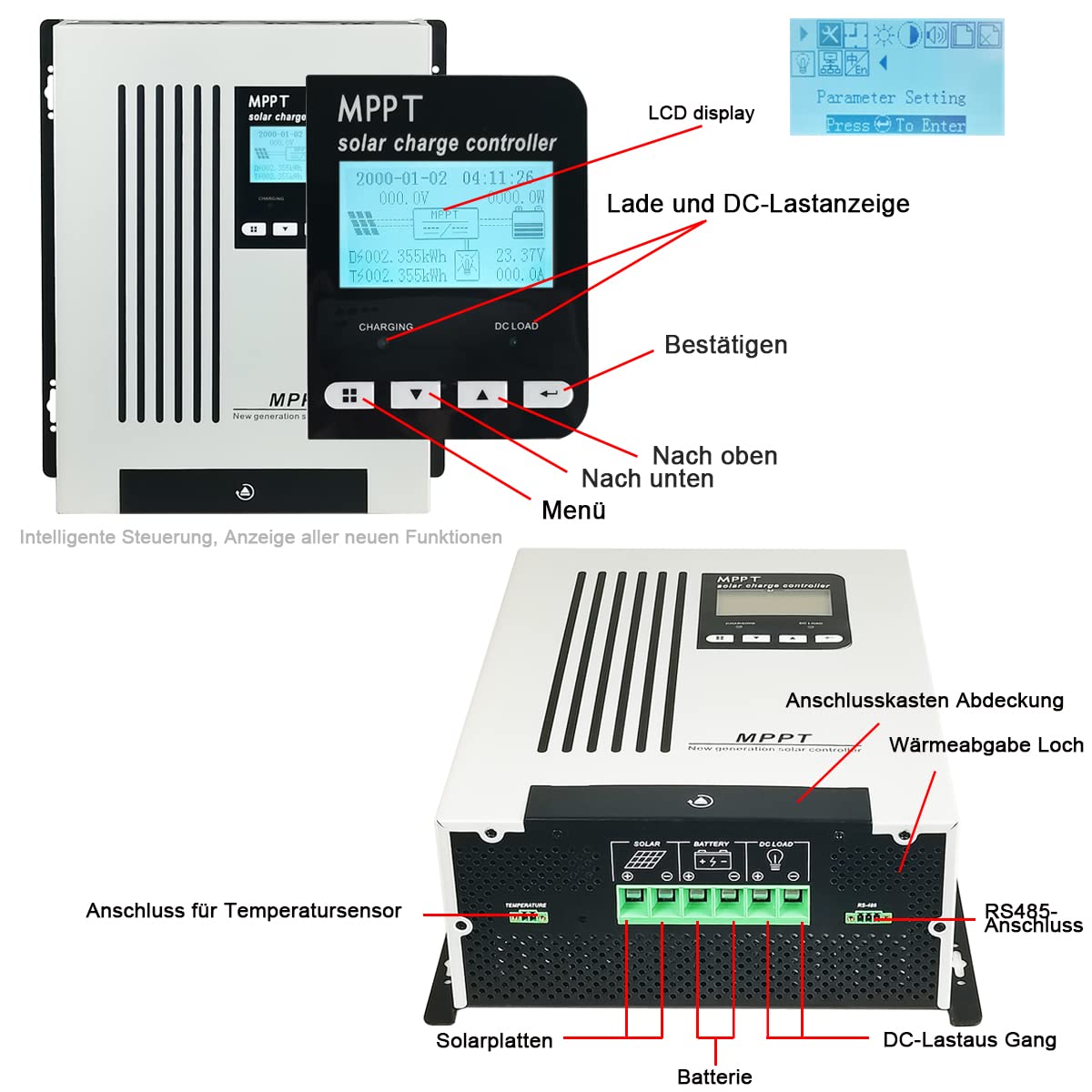 SOLAFANS 96V 55A MPPT Solar Charger 48V 60V 72V Solar Energy Controller Regulator DC180V PV Input 5500W for Off Gird Solar System Sealed Gel AGM Flooded Lithium Battery