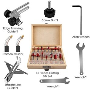 800W Compact Wood Router Tool, Portable Handheld Palm Router Woodworking,Electric Trimmer Wood Router with 15pcs Router Bits,Wood Laminate Router for Woodworking Handicraft and DIY